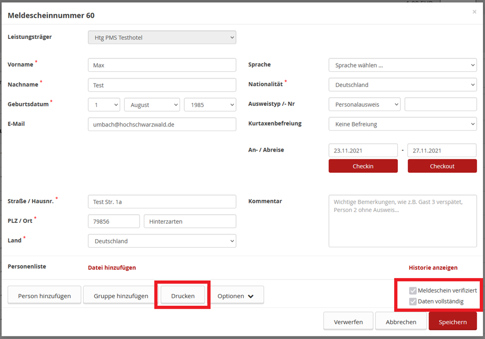 Meldeschein drucken (inkl. KONUS Card) – Hochschwarzwald